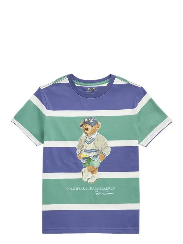 Ralph Lauren Polo Bear Striped Cotton Jersey Tee - Fairway Green Multi