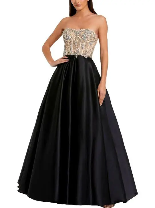 Mac Duggal Strapless Embellished Bustier Ball Gown - Black