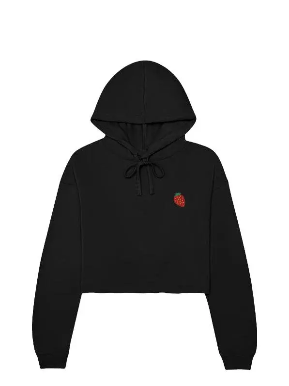 DALIX Strawberry Cropped Fleece Hoodie - Black
