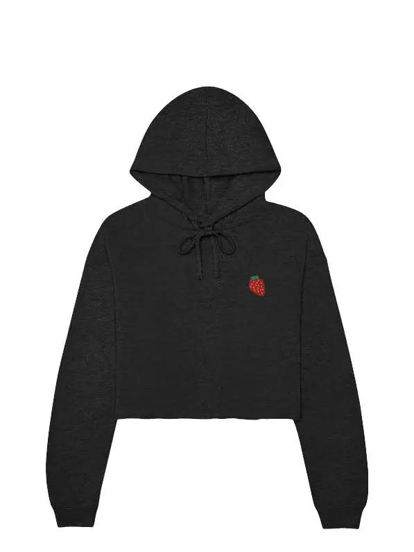 DALIX Strawberry Cropped Fleece Hoodie - Dark Heather
