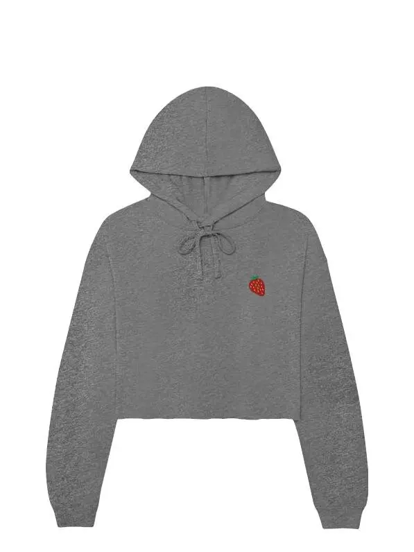 DALIX Strawberry Cropped Fleece Hoodie - Deep Heather