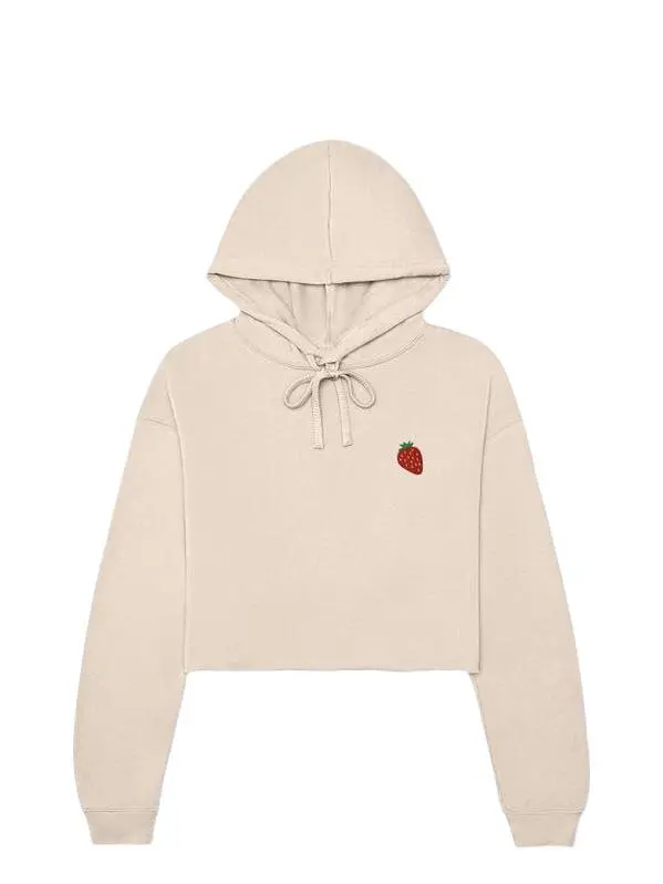 DALIX Strawberry Cropped Fleece Hoodie - Heather Dust