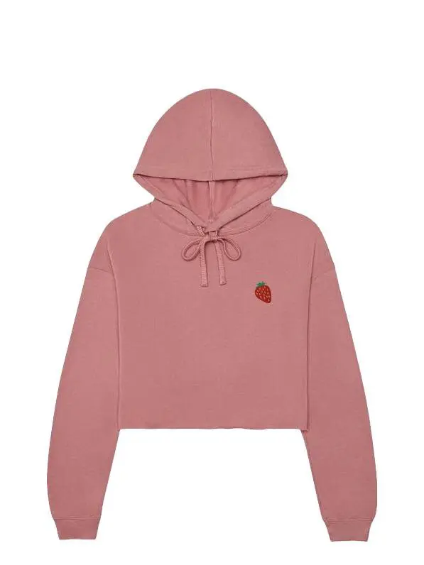 DALIX Strawberry Cropped Fleece Hoodie - Mauve
