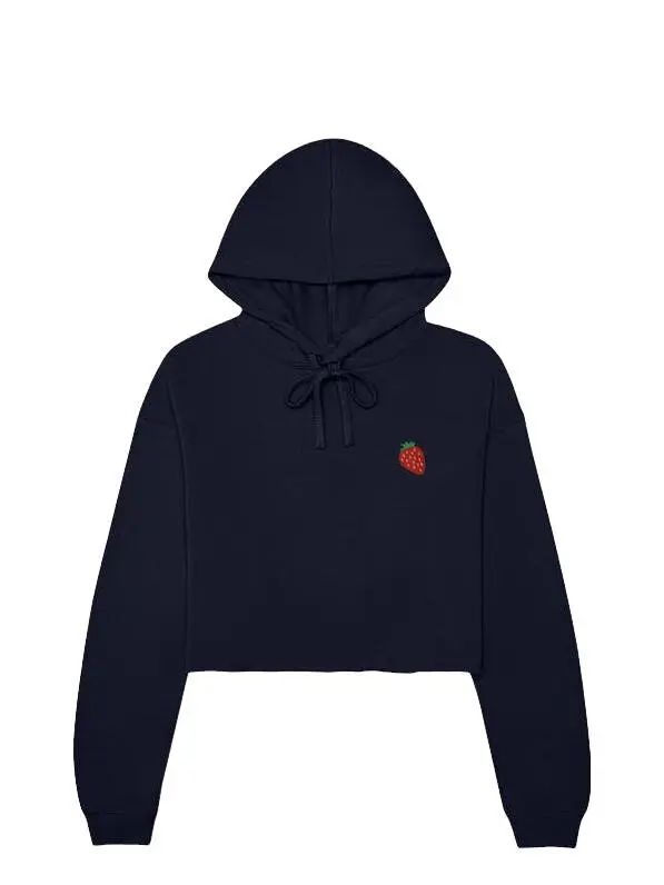 DALIX Strawberry Cropped Fleece Hoodie - Navy Blue