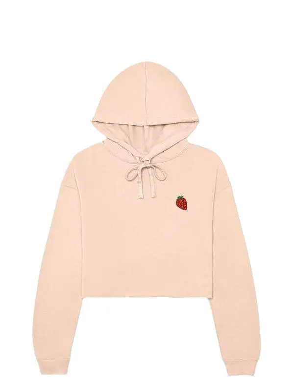 DALIX Strawberry Cropped Fleece Hoodie - Peach