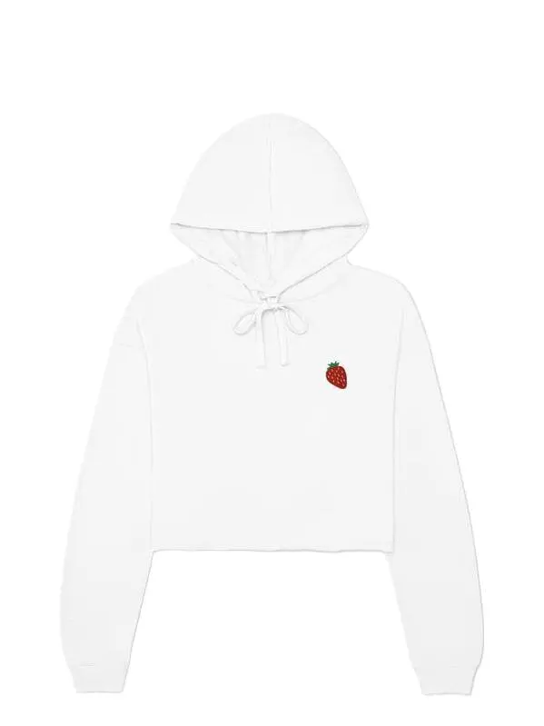 DALIX Strawberry Cropped Fleece Hoodie - White