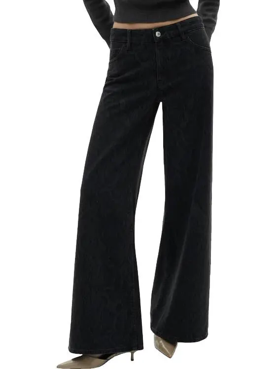Mango Snakeskin Effect Wide Leg Jeans - Black Denim
