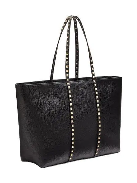 Valentino Garavani Rockstud Shopping Bag In Grainy Calfskin - Black