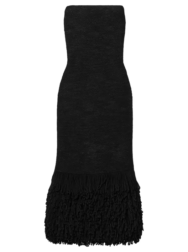 Gabriela Hearst Corus Strapless Fringed Cashmere And Silk-blend Midi Dress - Black