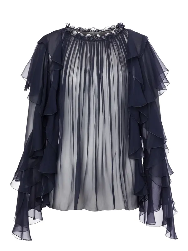Alberta Ferretti Ruffle-detail Silk Blouse - Blue
