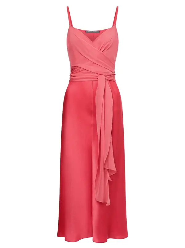 Alberta Ferretti V-neck Satin Midi Dress - Pink