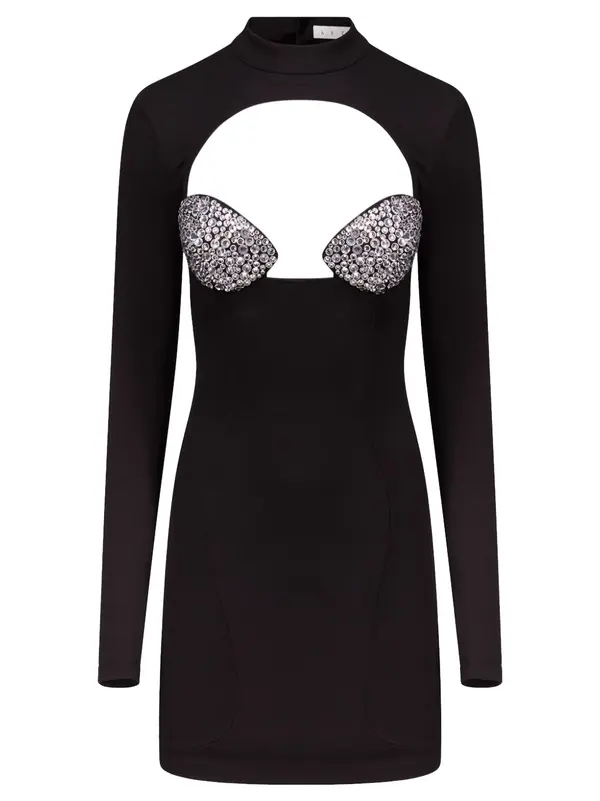 AREA Crystal-embellished Cut-out Mini Dress - Black