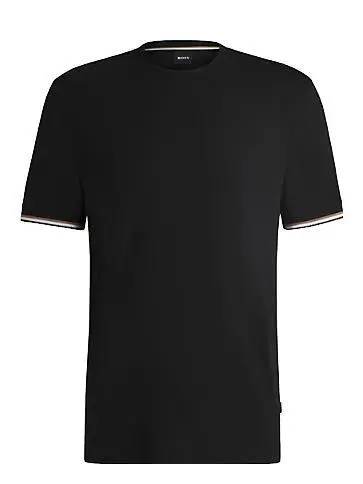BOSS Striped-trim Regular-fit Cotton-jersey T-shirt - Black