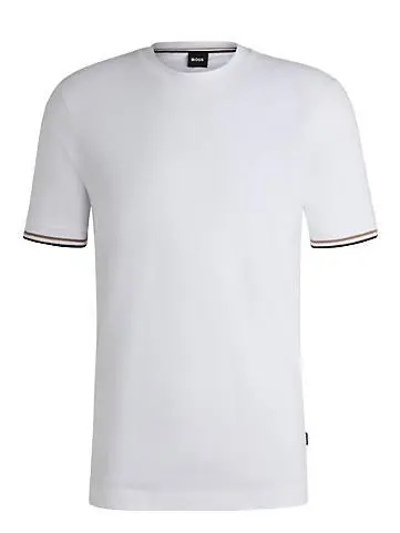 BOSS Striped-trim Regular-fit Cotton-jersey T-shirt - White