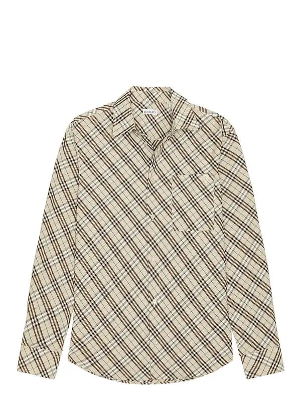 Burberry Long Sleeve Check Shirt In Brown - Husk