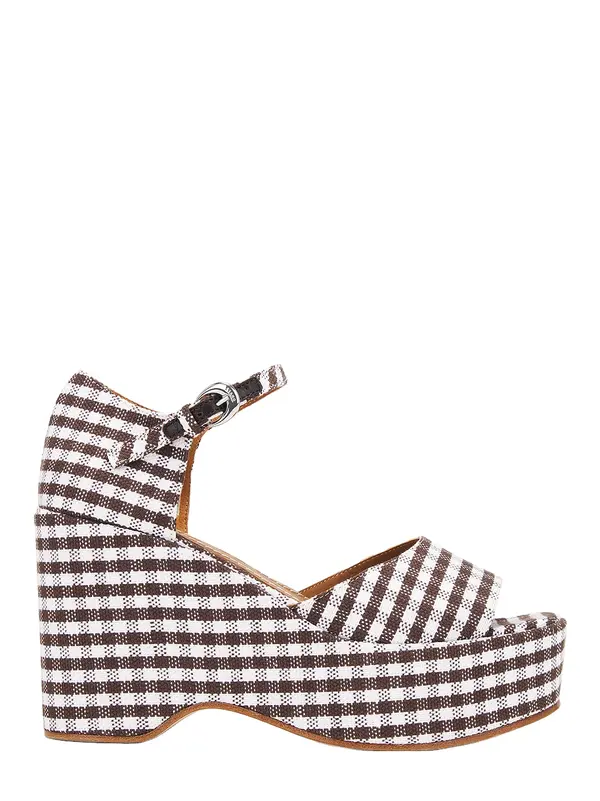 Staud Stella Platform Wedge Sandals - Dark Chocolate Micro Check
