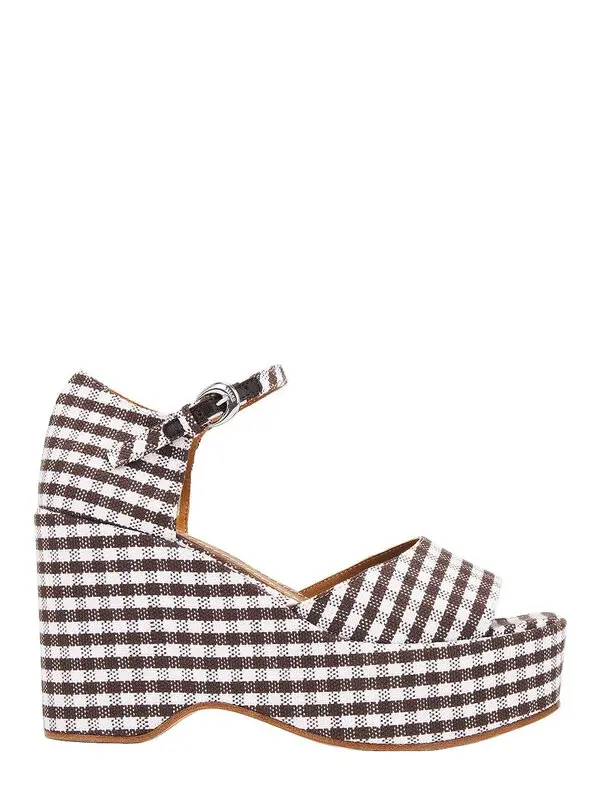 Staud Stella Platform Wedge Sandals - Dark Chocolate Micro Check