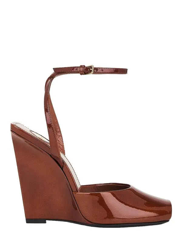 Saint Laurent Orhand Peep Toe Wedge - Fluffy Chataigne