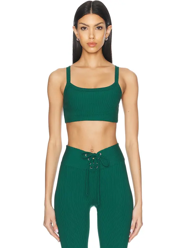 Year Of Ours Ribbed Sports Bra In Dark Green - Forest