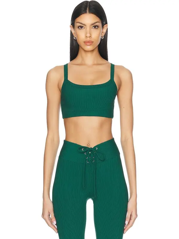 Year Of Ours Ribbed Sports Bra In Dark Green - Forest