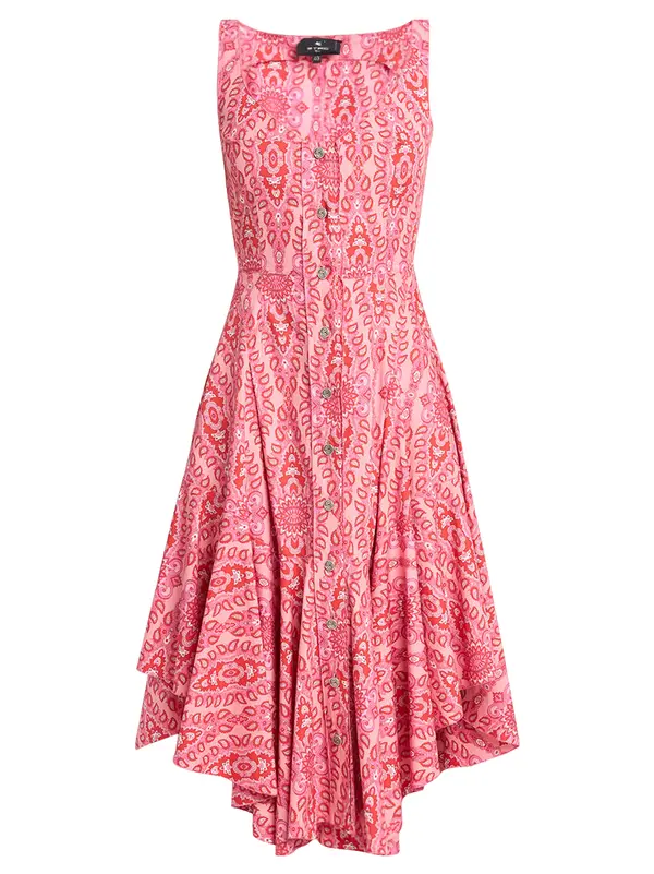Etro Medallion Print Cotton Poplin Dress - Pink 10