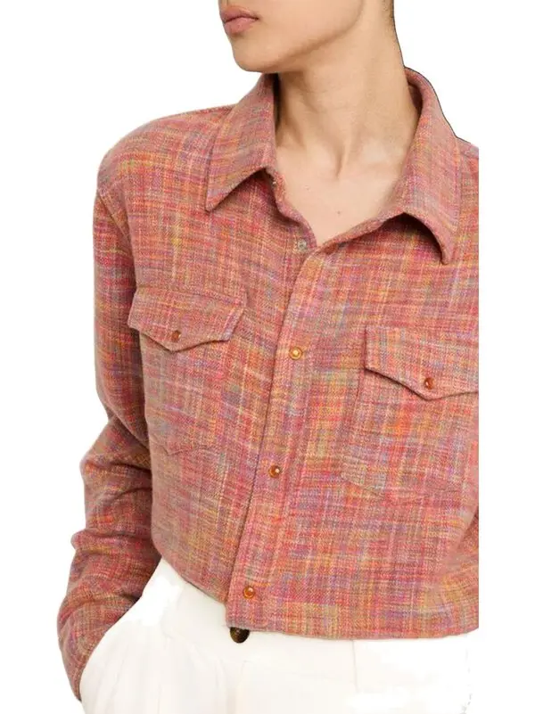 GOD & APOS;S TRUE CASHMERE God's True Cashmere Flower Spacedye Tartan Cashmere Shirt Jacket - Red