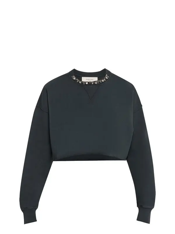 Golden Goose Embellished Cropped Sweatshirt - Washed Black
