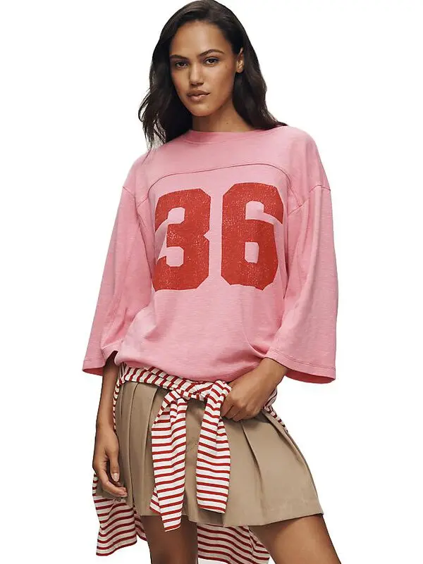 PILCRO 3/4 Sleeve Varsity T-shirt - Pink