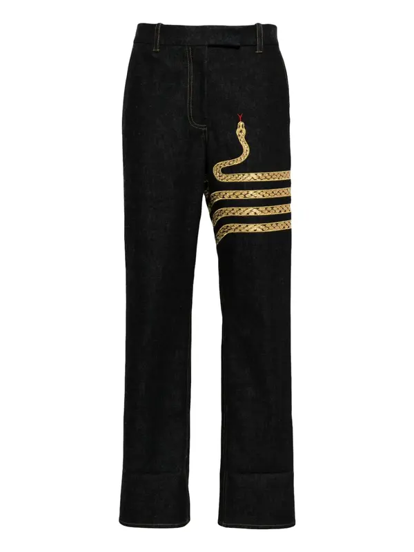 Thom Browne Snake-embroidered Chino Jeans - Blue
