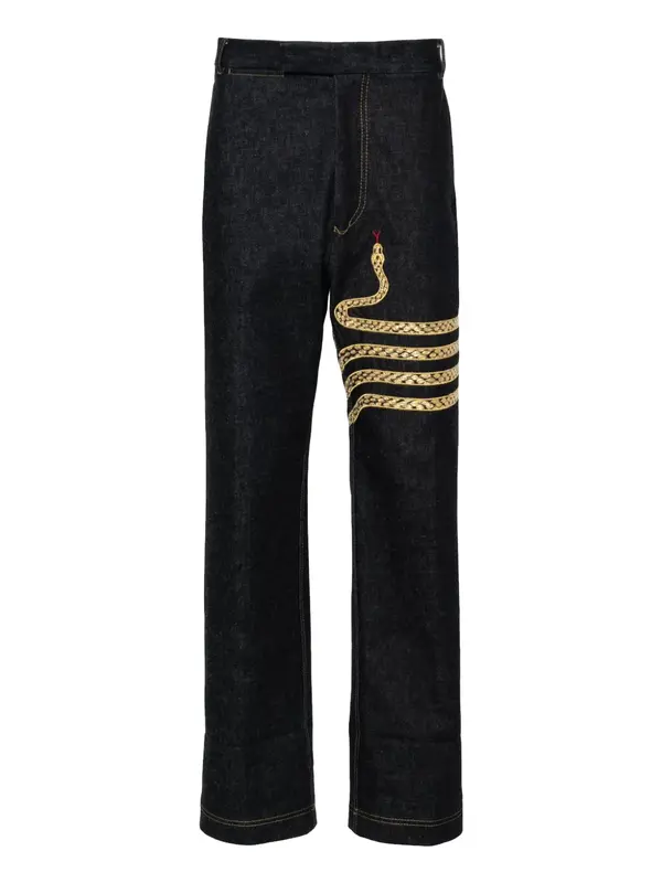 Thom Browne Snake-embroidery Straight-leg Jeans - Blue