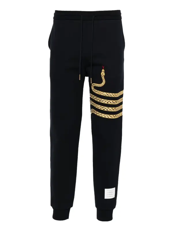 Thom Browne Snake-embroidery Cotton Track Pants - Blue