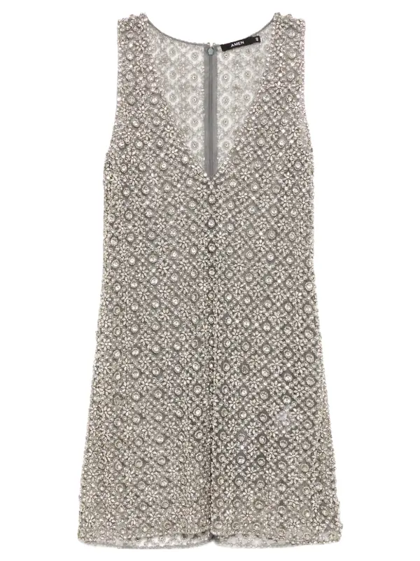 Amen Net-embroidered Mini Dress - Silver