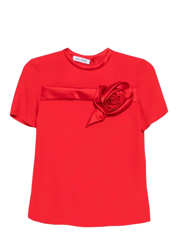 Dice Kayek Rose Embroidered T-shirt - Red