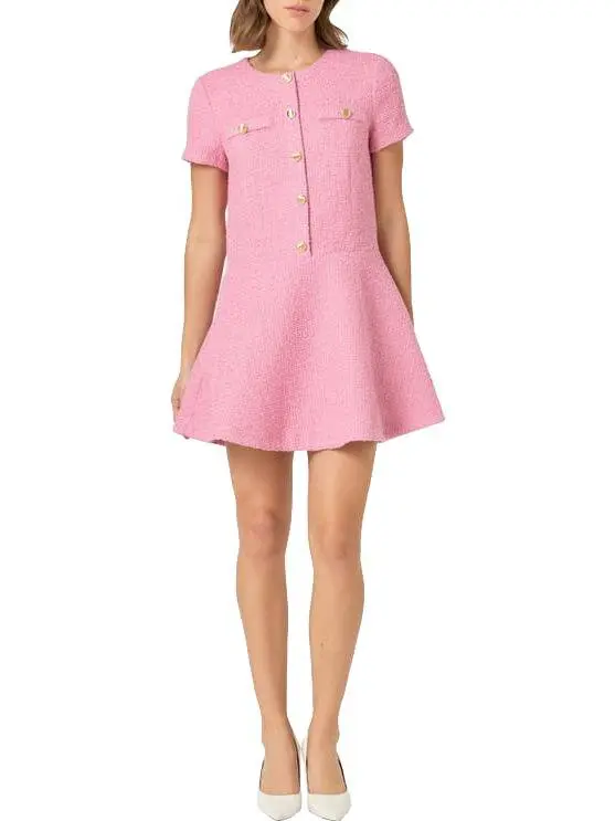 Endless Rose Tweed A-line Mini Dress - Pink