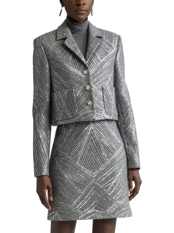 St. John Sequin Embellished Jacket - Grey Melange/ Silver