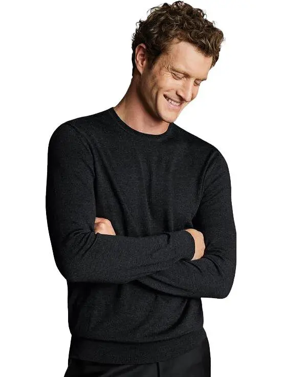 CHARLES TYRWHITT Pure Merino Crew Neck Sweater - Dark Charcoal