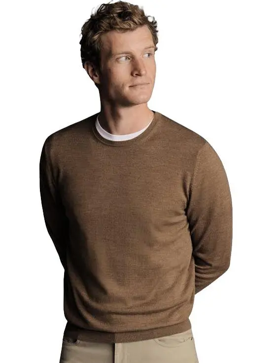 CHARLES TYRWHITT Pure Merino Crew Neck Sweater - Sand