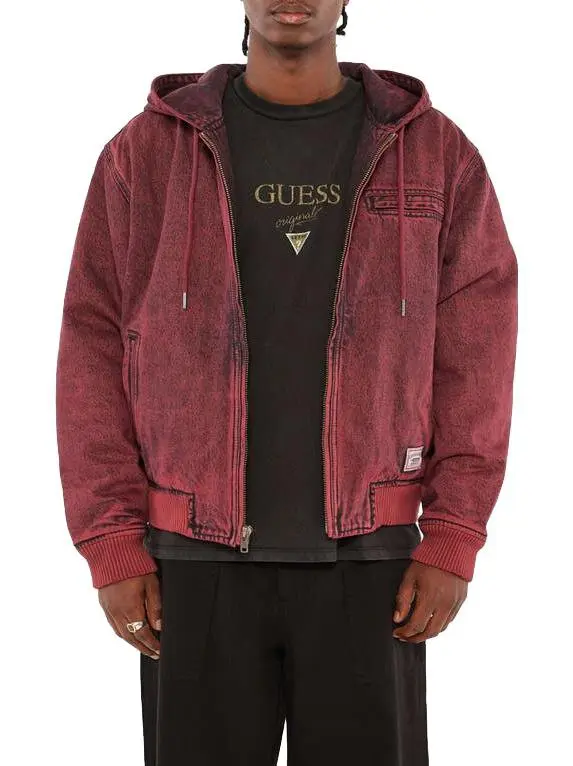 GUESS ORIGINALS Hooded Sanded Denim Zip Jacket - Gtmw