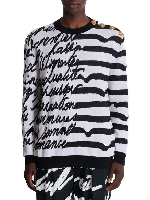 Balmain Love Letter Marinière Striped Sweater - White/ Black