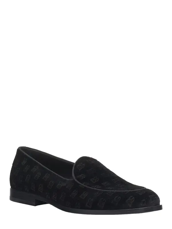 Dolce & Gabbana Logo Monogram Velvet Loafer - 80999-nero
