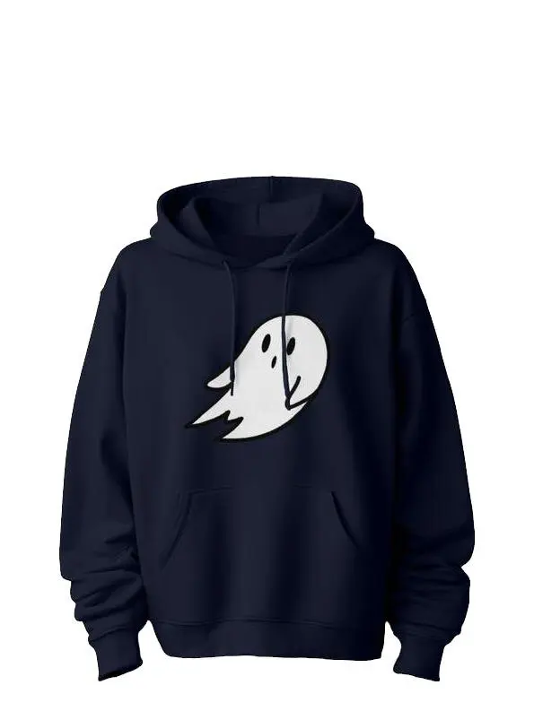 DALIX Giant Ghost Fleece Hoodie - Navy Blue