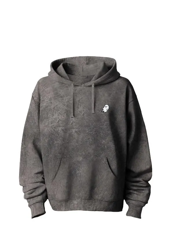 DALIX Ghost Embroidered Mineral Wash Hoodie - Gray