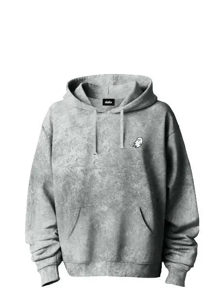 DALIX Ghost Embroidered Mineral Wash Hoodie - Gray