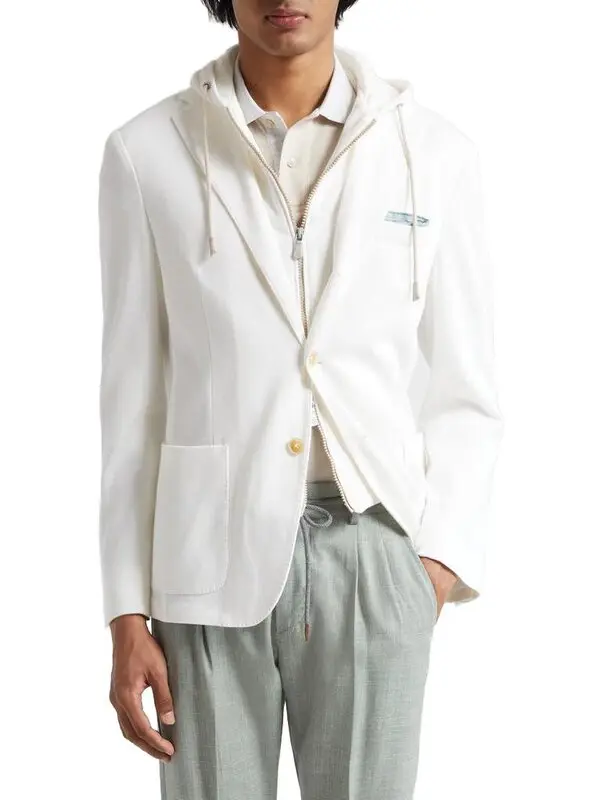 Eleventy Cotton And Cashmere Sport Coat With Removable Hooded Bib - 01 White