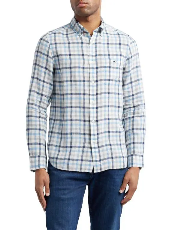 Vineyard Vines Slub Linen Button-down Shirt - Coastline Plaid