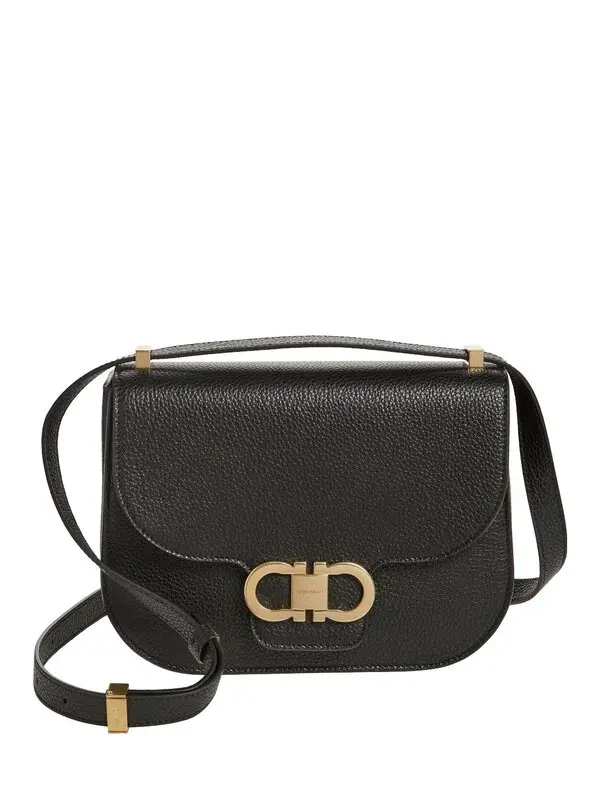 FERRAGAMO Double Gancio Leather Crossbody Bag - Nero