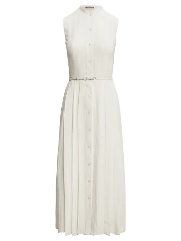 Ralph Lauren Pleated Belted Midi Dress - Neutrals