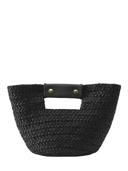 Helen Kaminski Mini Remi Braided Raffia Tote - Charcoal/ Black