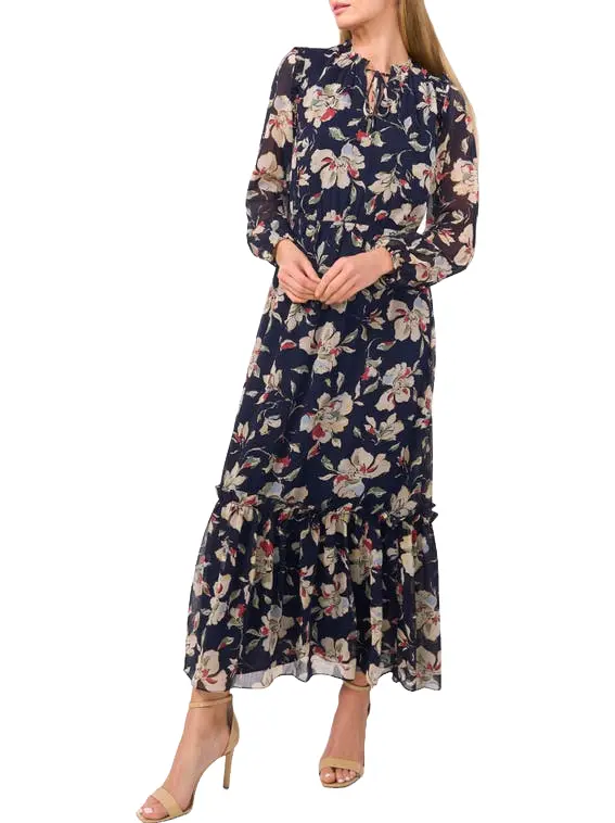 CECE DUPRAZ Floral Tiered Maxi Dress - Classic Navy