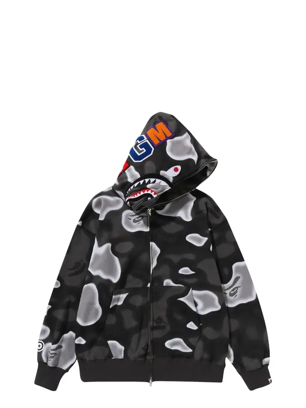 BAPE Liquid Camo Shark Relaxed Fit Full Zip Hoodie - Black